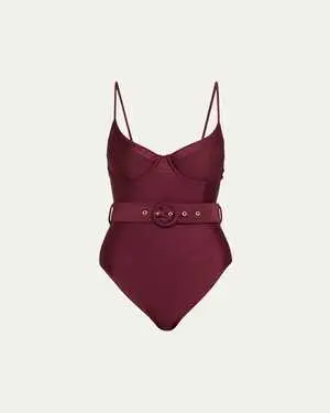 Simkhai SIMKHAI Noa Belted One-Piece Swimsuit Sangria