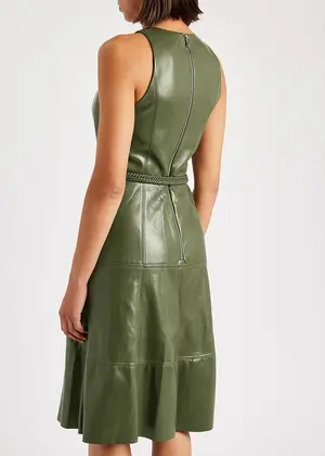 Alice + Olivia Leandra Faux Leather Dress In Olive - 33% Off | Editorialist
