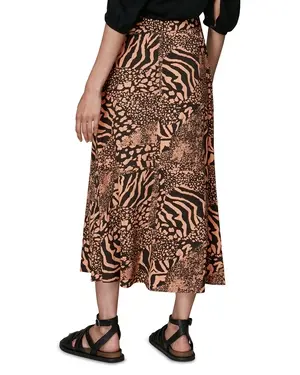 Whistles Patchwork Animal Print Midi Skirt