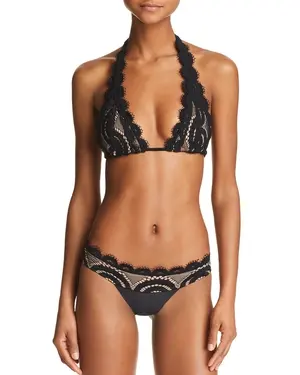 PQ SWIM Pilyq Lace Overlay Halter Bikini Top - Midnight