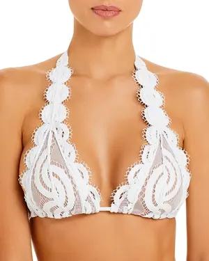 PQ Pilyq Lace Overlay Halter Bikini Top - Water Lily