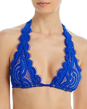PQ SWIM PilyQ Lace Overlay Halter Bikini Top Waverly