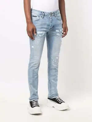 Philipp Plein Super Straight Stonewash Distressed Jeans