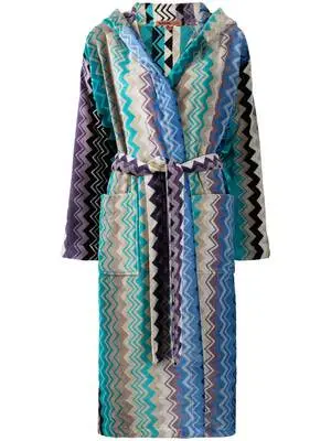 Missoni Giacomo Belted Hooded Bathrobe - Blue