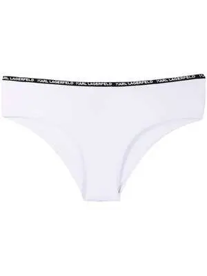 Karl Lagerfeld Logo Tape-trimmed Bikini Bottoms - White