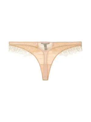 Kiki De Montparnasse Lace Inset Silk Charmeuse Thong - Neutrals