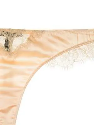 Kiki De Montparnasse Lace Inset Silk Charmeuse Thong - Neutrals