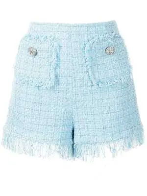 Blumarine Tweed Fringed Shorts - Blue