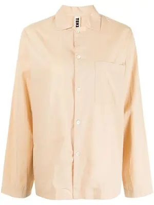 TEKLA Poplin Long-sleeve Pajama Shirt - Brown
