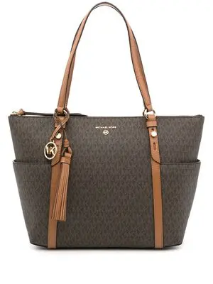 Michael Kors Leather Monogram Tote Bag - Brown