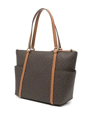 Michael Kors Leather Monogram Tote Bag - Brown