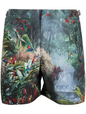 Orlebar Brown Tropical-print Buckle-detail Swim Trunks - Green