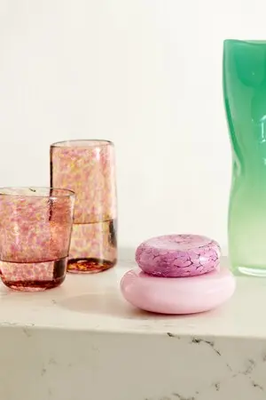 Vanderohe Curio Net Sustain Pebble Stack Set Of Two Glass Dishes - Pink