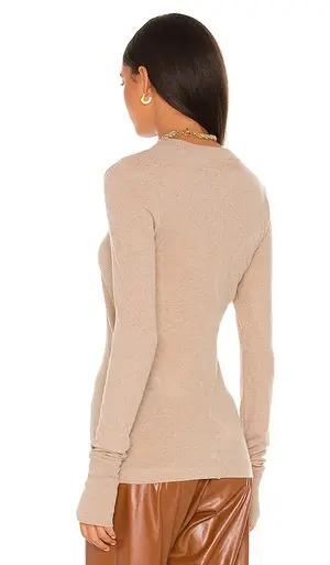 Enza Costa Cashmere Easy Cuffed Crew - Khaki