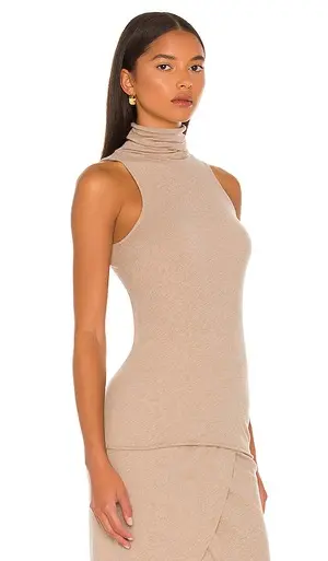 Enza Costa Cashmere Halter Turtleneck In Tan - Khaki