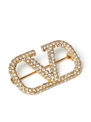 Valentino Garavani Vlogo Signature Crystal Brooch - Gold