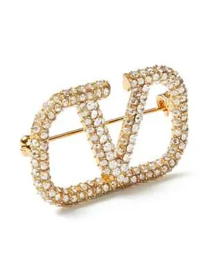 Valentino Garavani Vlogo Signature Crystal Embellished Brooch