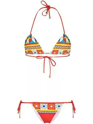 Dolce & Gabbana Carretto-print Triangle Bikini - Red