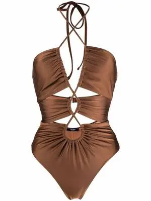 NOIRE SWIMWEAR Gathered Cut-out One-piece Swimsuit - Brown