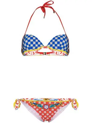 Dolce & Gabbana Carretto-print Triangle Bikini - Red