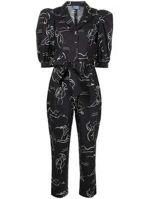 Lhd Casitas Illustration-print Jumpsuit - Black