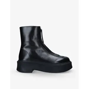 THE ROW Zipped Leather Ankle Boots - Black