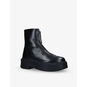 THE ROW Zipped Leather Ankle Boots - Black