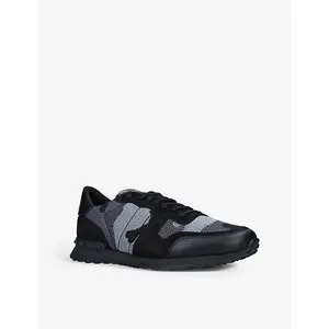 Valentino Garavani Rockrunner Camouflage-print Leather Trainers - Blk/grey