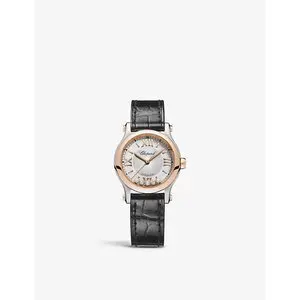 Chopard Happy Sport 18ct Rose Gold, Stainless Steel, Leather And Diamond Self-winding Mechanical Watch - 18-carat Rg &ss