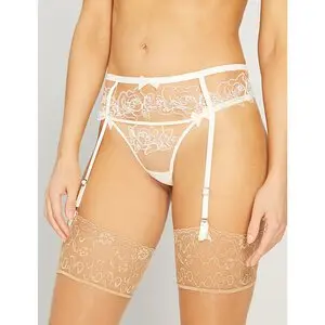 Agent Provocateur Lindie Floral Mesh Suspender Belt - Ivory Nude