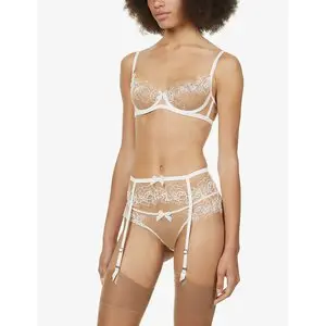 Agent Provocateur Lindie Floral Mesh Suspender Belt - Sand/ivory