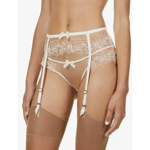 Agent Provocateur Lindie Floral Mesh Suspender Belt - Sand/ivory