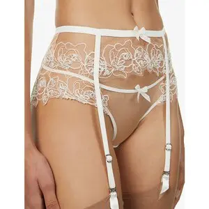 Agent Provocateur Lindie Floral Mesh Suspender Belt - Sand/ivory