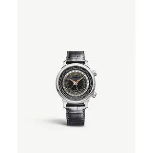 Chopard L.u.c Time Traveller One Stainless Steel And Alligator-embossed Leather Watch - Black And Silver