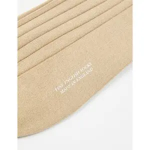 Pantherella Sea Island Cotton Ribbed Socks - Beige