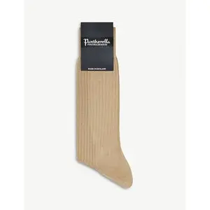 Pantherella Short Ribbed Cotton Socks Lt Khaki
