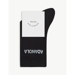 ADANOLA Logo-print Ribbed Cotton-blend Socks - Black