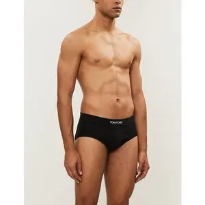 TOM FORD Logo-print Slim-fit Stretch-cotton Briefs Xxl - Black