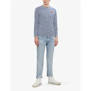 Play Comme Des Garcon Striped Cotton-jersey Top - Navy