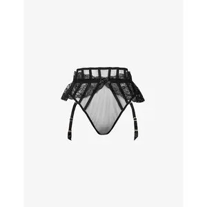Agent Provocateur Rozlyn Mesh And Lace Suspender Thong Xxl - Black