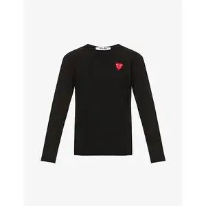 Play Comme Des Garcon Overlap Heart-print Cotton-jersey Top