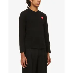 Play Comme Des Garcon Overlap Heart-print Cotton-jersey Top
