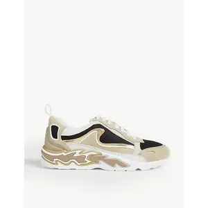 Sandro Flame Leather And Mesh Trainers - Gold