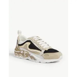 Sandro Flame Leather And Mesh Trainers - Gold