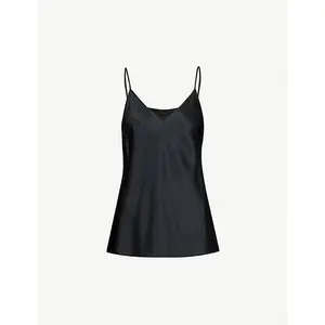 JOSEPH Clea V-neck Silk-satin Top - Black
