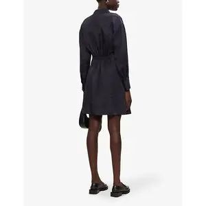 sandro celia ruched mini dress SANDRO PARIS linen blend Celia Ruched navy Shirtdress us 2