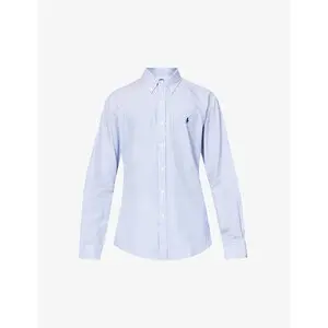 Polo Ralph Lauren Long-sleeved Logo-embroidered Slim-fit Stretch Cotton-poplin Shirt - Blue Wht Stripe