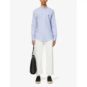 Polo Ralph Lauren Long-sleeved Logo-embroidered Slim-fit Stretch Cotton-poplin Shirt - Blue Wht Stripe