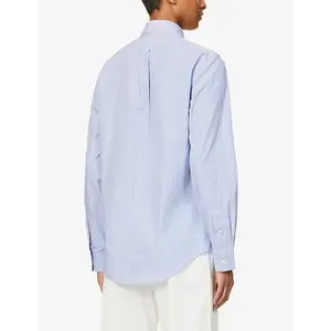Polo Ralph Lauren Long-sleeved Logo-embroidered Slim-fit Stretch Cotton-poplin Shirt - Blue Wht Stripe