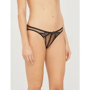 Agent Provocateur Rozlyn Mesh And Lace Open Briefs L Rozlyn Black